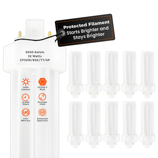 32 Watt CFL Light Bulbs - 4 Pin GX24Q-3 Base - 3000K Warm White - 32W ...